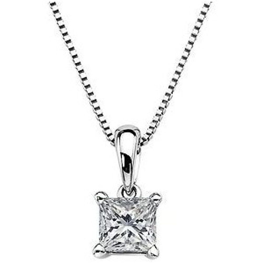 Pendants: 4 Claw Single Princess Cut Pendant | Mamiya Diamonds