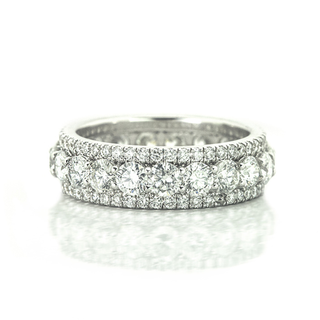 Wedding Rings- White Gold three row eternity diamonds bend